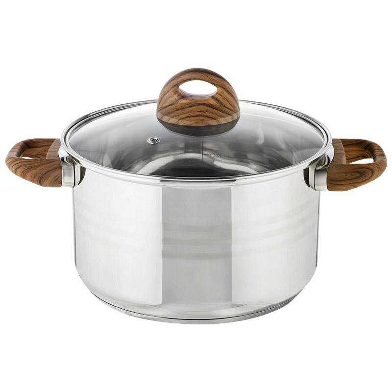 Кастрюля нерж 5.0Л FORESTA СТ/КР ручки SOFT-TOUCH под дерево MALLONY