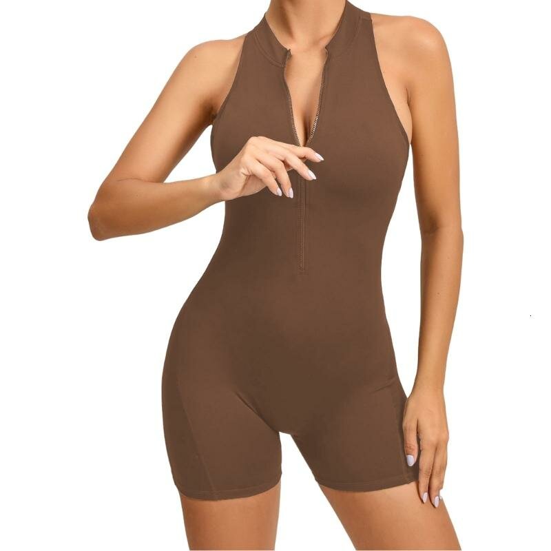Женский бесшовный комбинезон для йоги, Каштановый цвет - XL