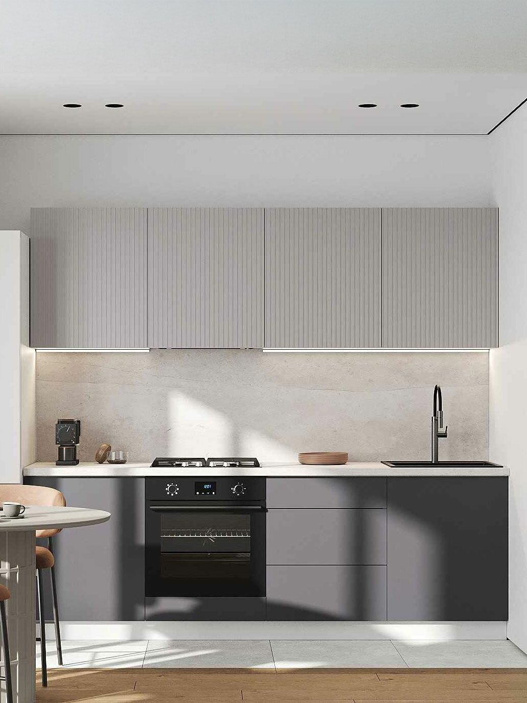 Кухонный гарнитур Комби 2.4 м, мебель для дома и кухни, Белый / Нео / Графит