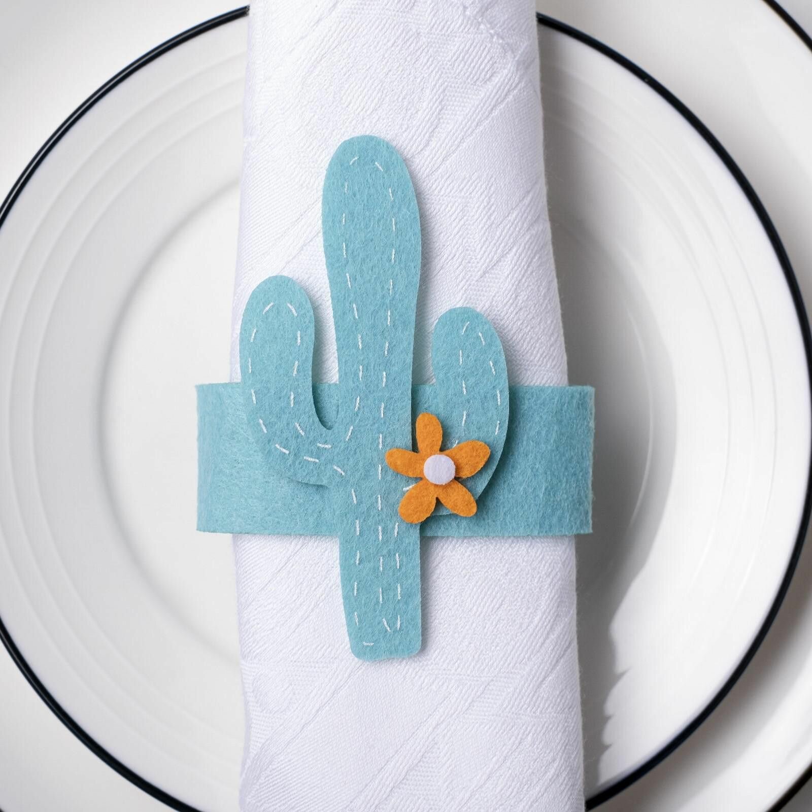 Набор декоративных колец, 2 набора по 4 шт. Синий кактус , 100% п/э, фетр