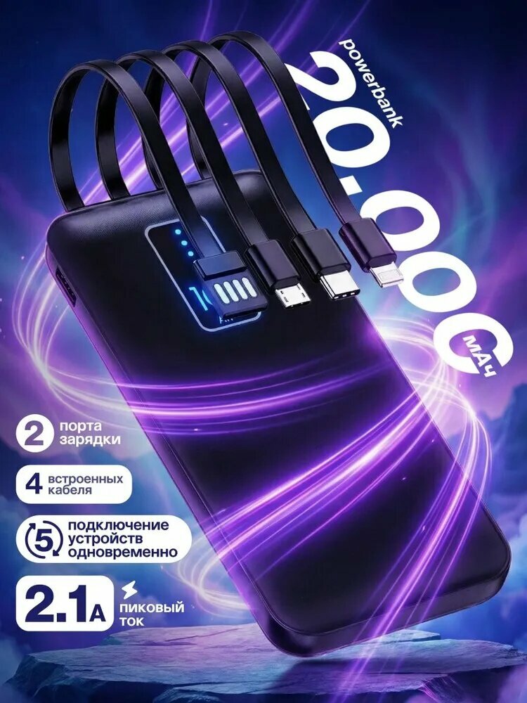 Повербанк 20000 mah портативный 22,5 Вт, внешний аккумулятор быстрой зарядки, power bank для телефона и планшета
