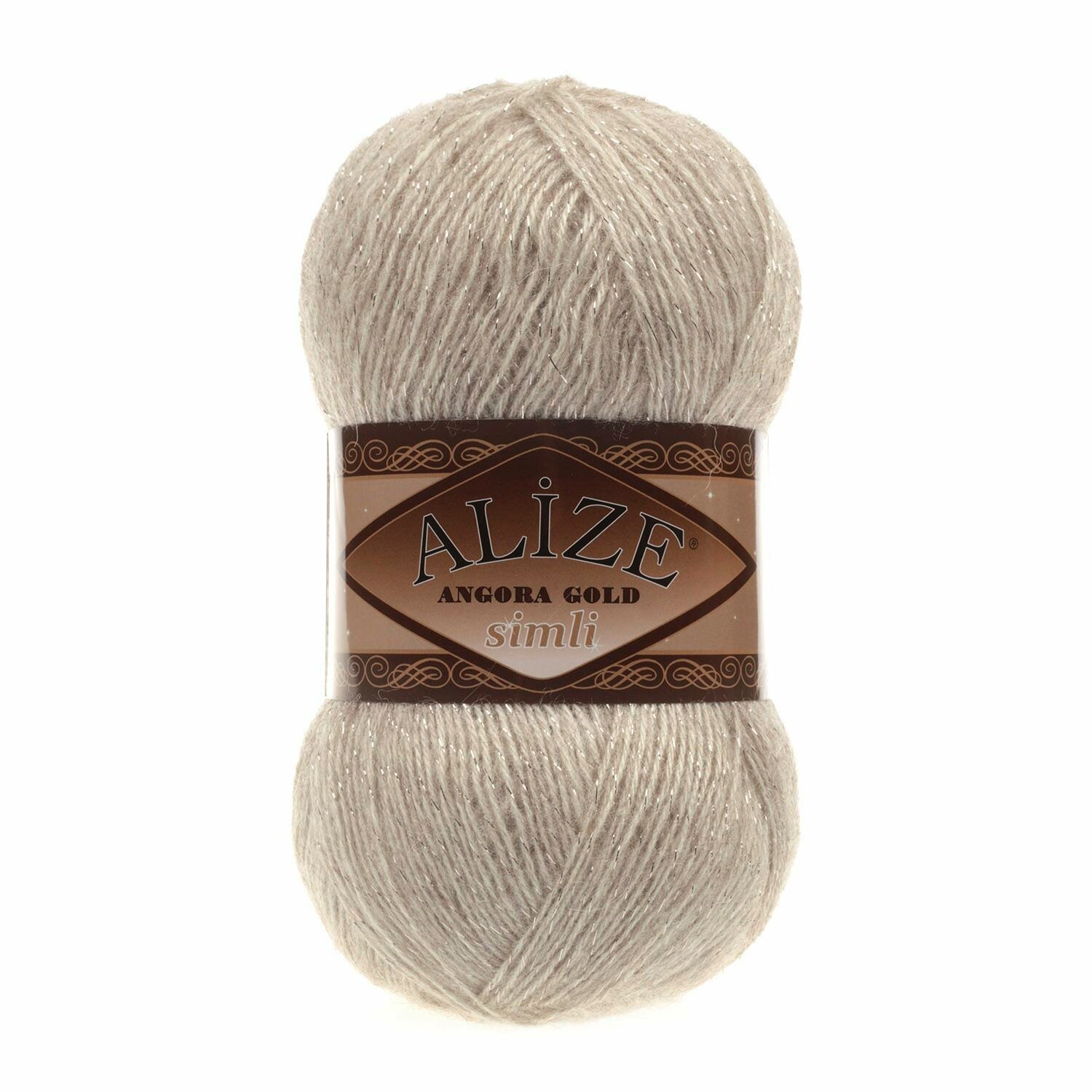 Пряжа для вязания Angora Gold simli Alize 1 моток (500 м, 100 гр), цвет 152 бежевый меланж