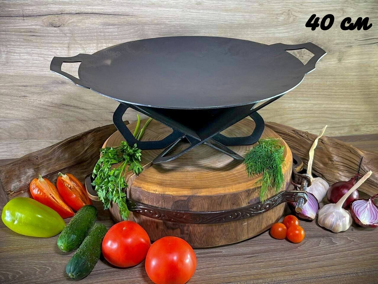 Сковорода Садж из стали 40 см на подставке Тюльпан