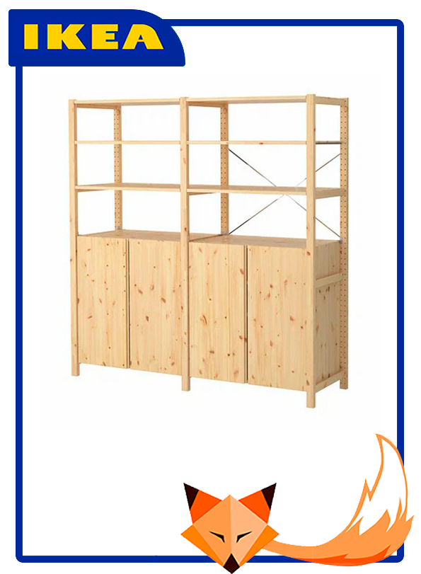 Стеллаж IKEA Ivar 174х30х179 см со шкафом , массив сосны, без покрытия