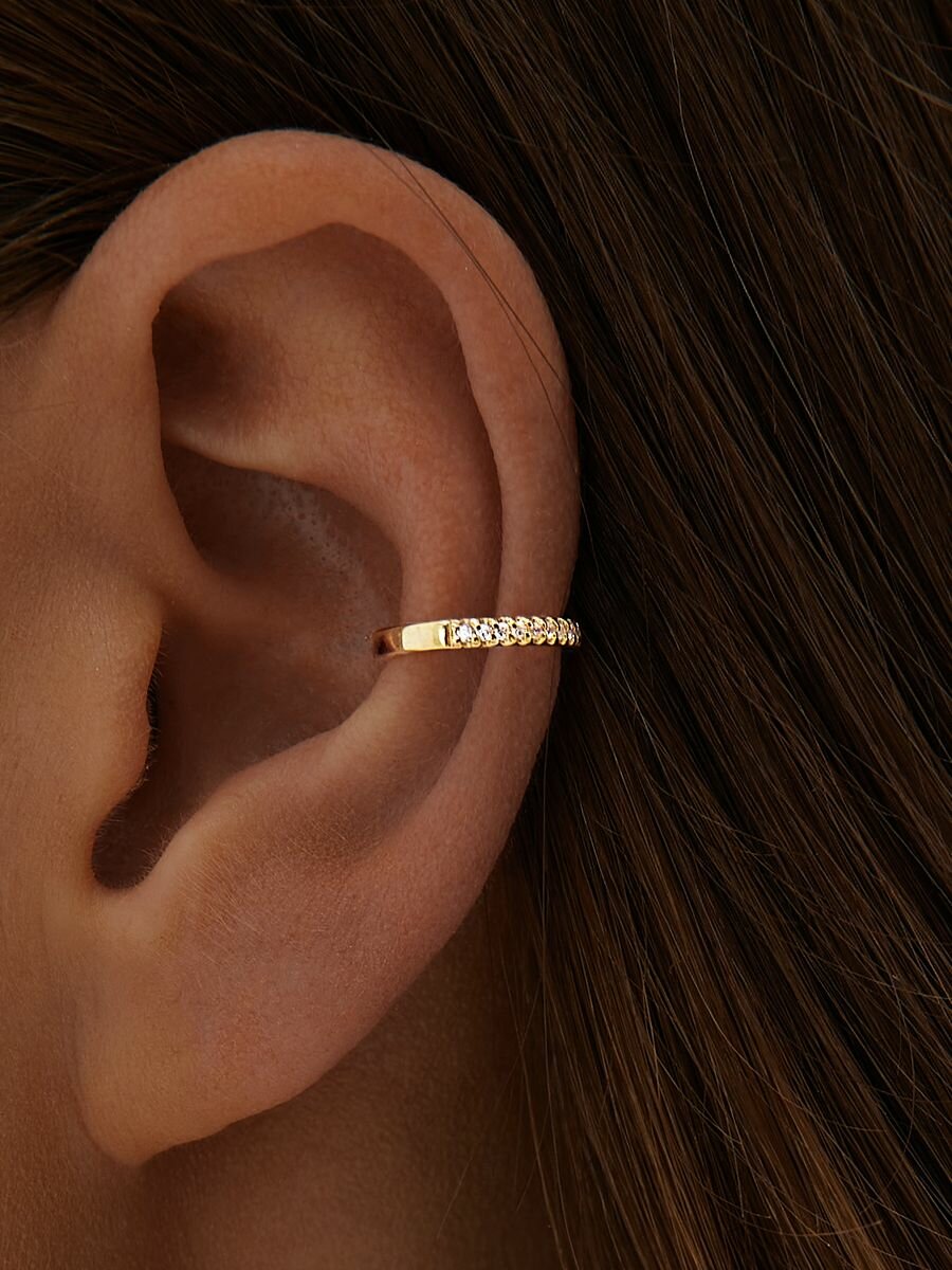 Кафф, серебро, 925 проба, золочение, фианит