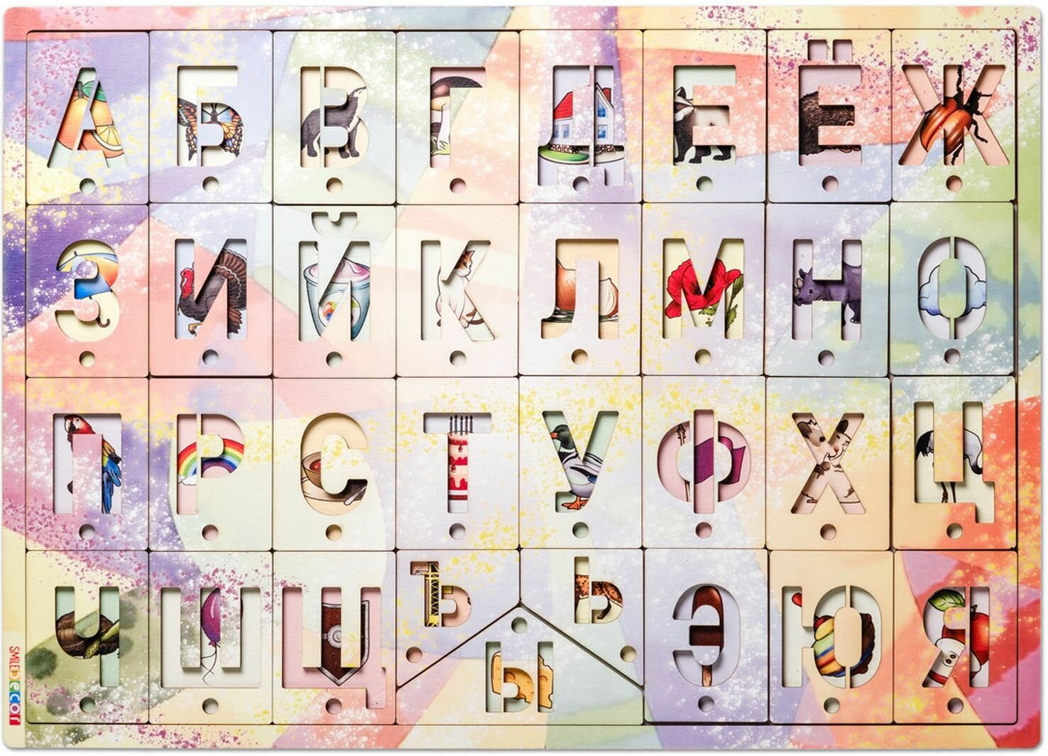Трафареты Smile Decor "Алфавит", деревянная рамка-вкладыш, пазл с азбукой, подготовка руки к письму, набор для рисования и творчества, учим буквы