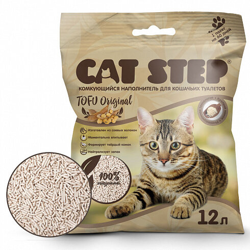 Наполнитель CAT STEP Tofu Original растительный комкующийся, 12 л