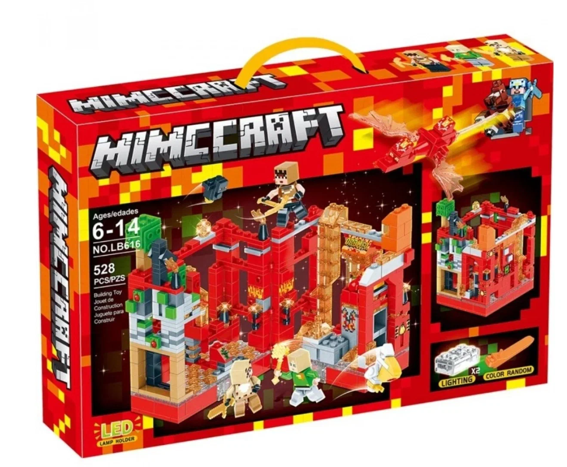 Конструктор майнкрафт аналог LB+ 616 Огненная крепость, с LED подсветкой