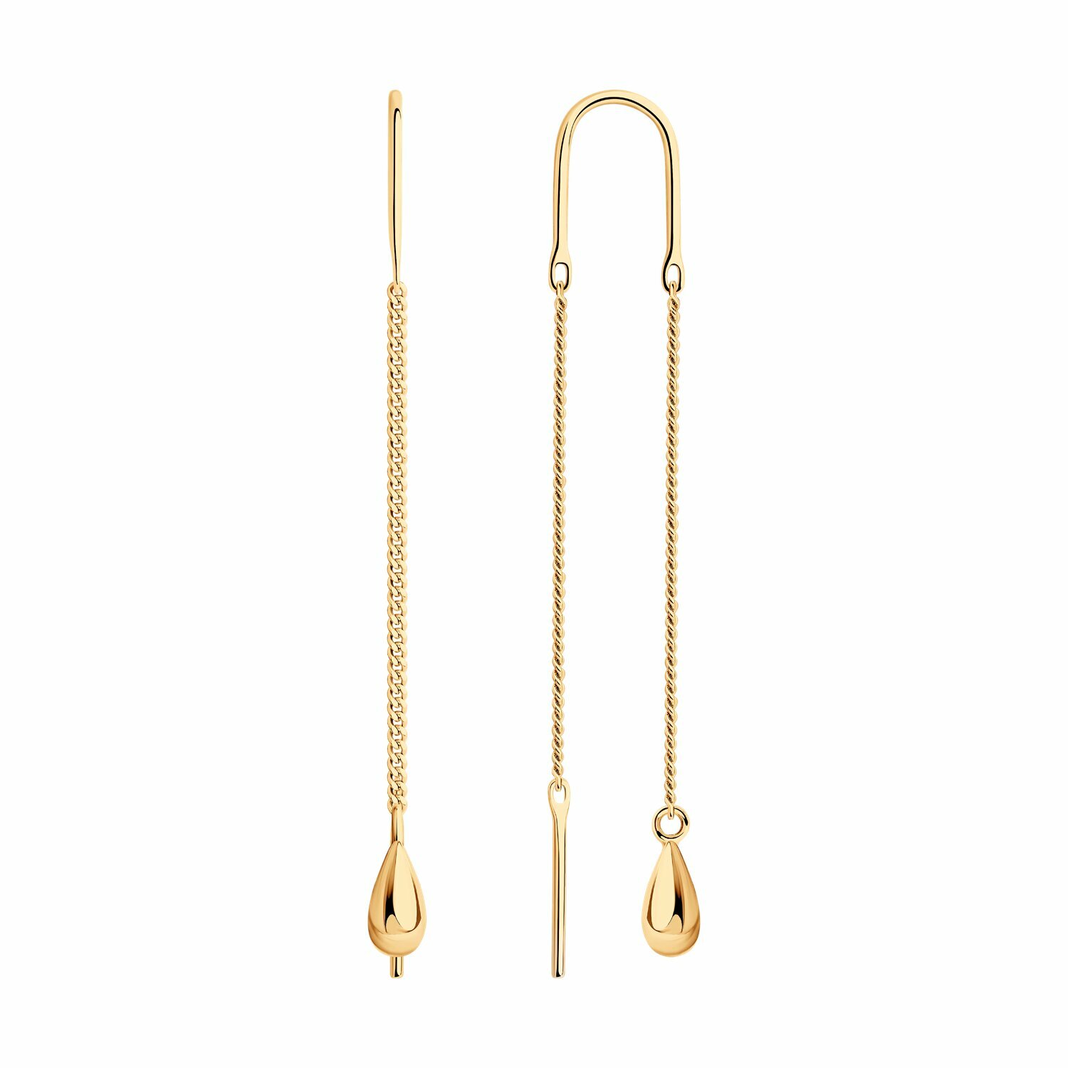 Серьги цепочки, серебро, 925 проба, золочение