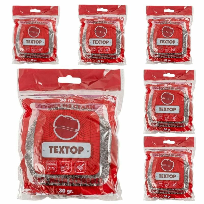 Tехтор Мочалка металлическая из стали, 30 гр, 6 шт