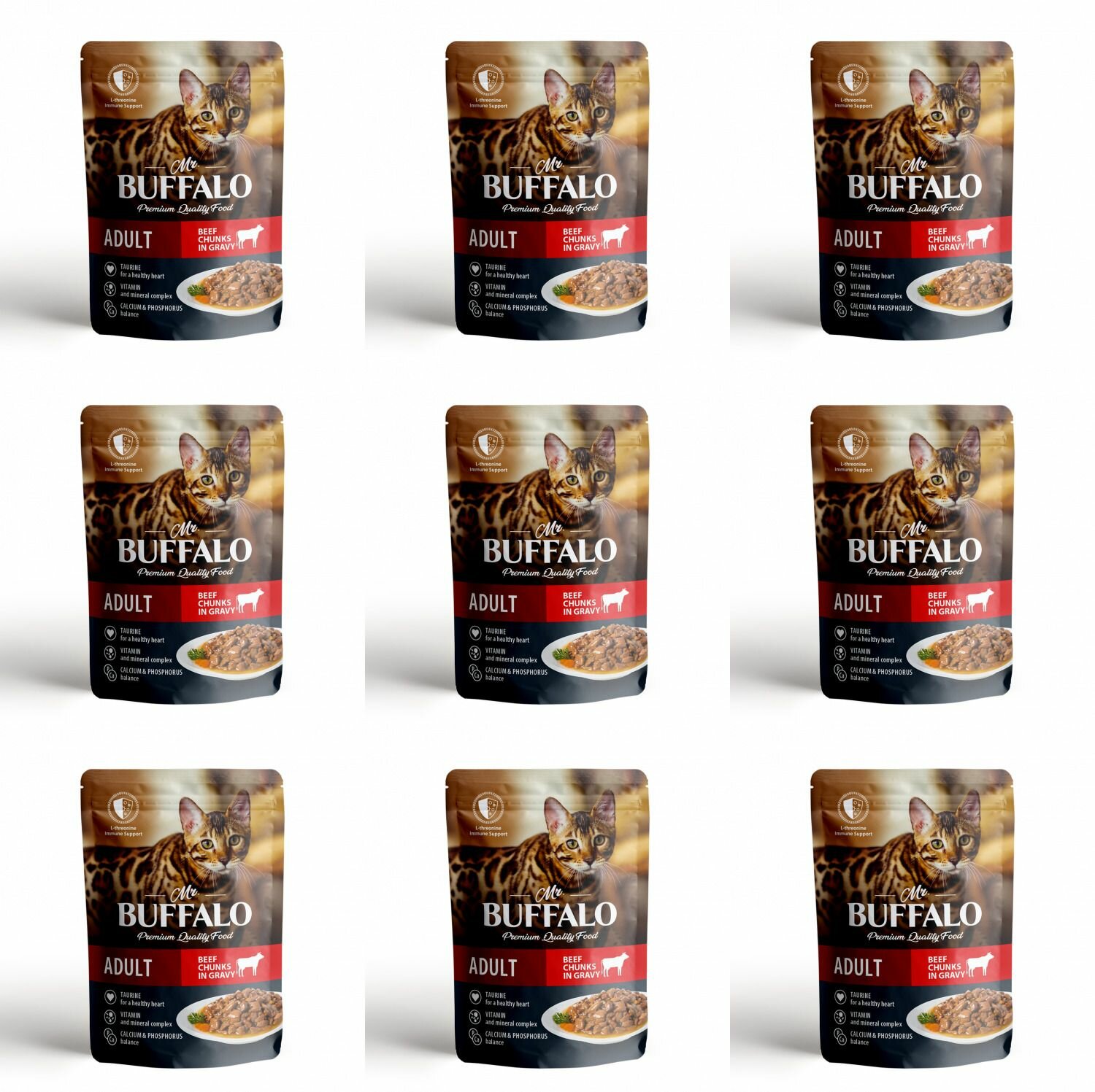 MR.BUFFALO STERILIZED влажный корм для стерилизованных котов и кошек говядина в соусе 85г, 9шт