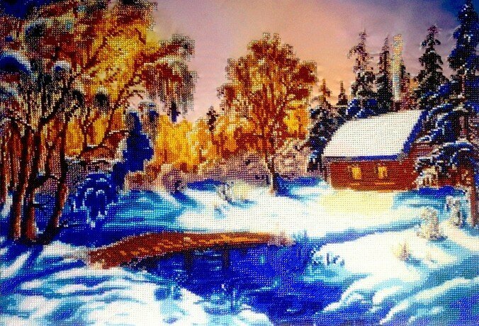 Набор для вышивания FeDi #КВ711 Зимний вечер, Вышивка бисером, 48 х 35 см
