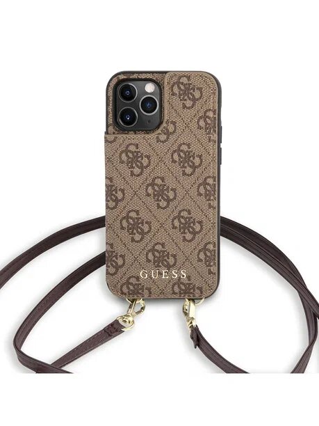 Guess для iPhone 12/12 Pro (6.1) чехол 4G Crossbody cardslots magnetic Hard Brown