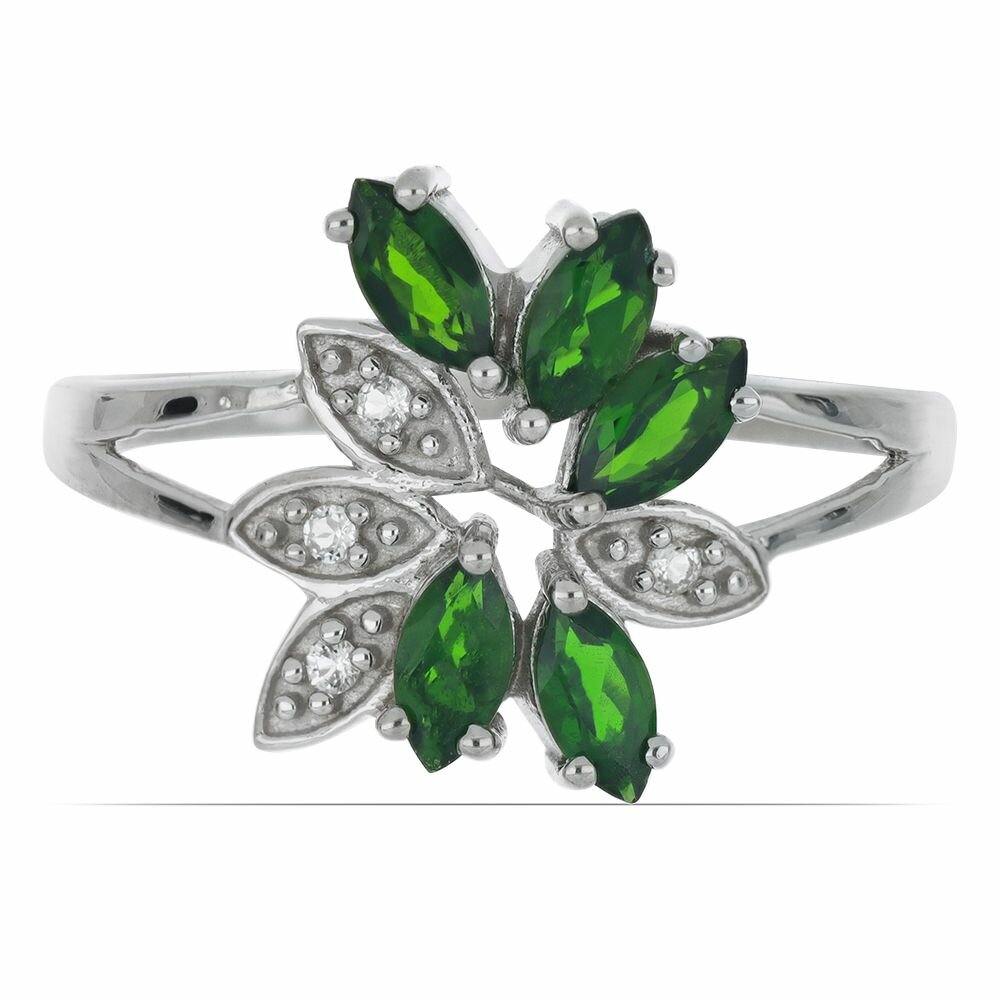 Кольцо тонкое, серебро, 925 проба, родирование, хромдиопсид, топаз