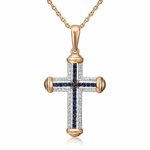 Подвеска, красное золото, 585 проба, сапфир, бриллиант