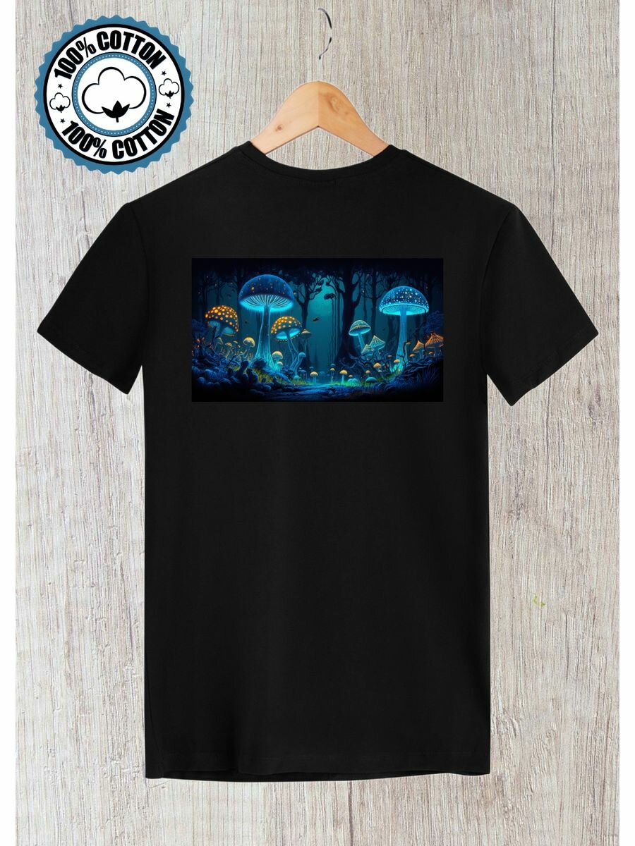 Футболка грибы неоновые лес ночь