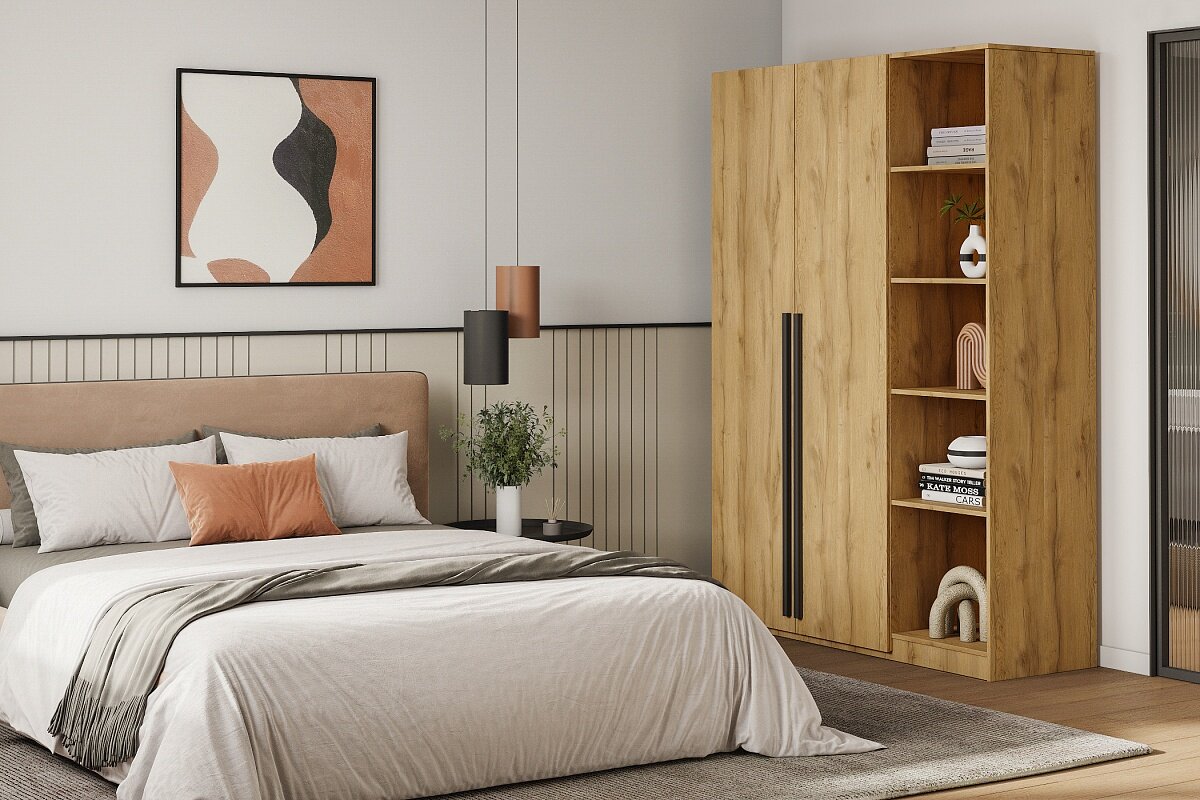 Шкаф распашной МебельЛэнд24 Лорена Пакс - 2.1 Дуб Золотистый 120x50x210 дуб светлый для одежды двухдверный