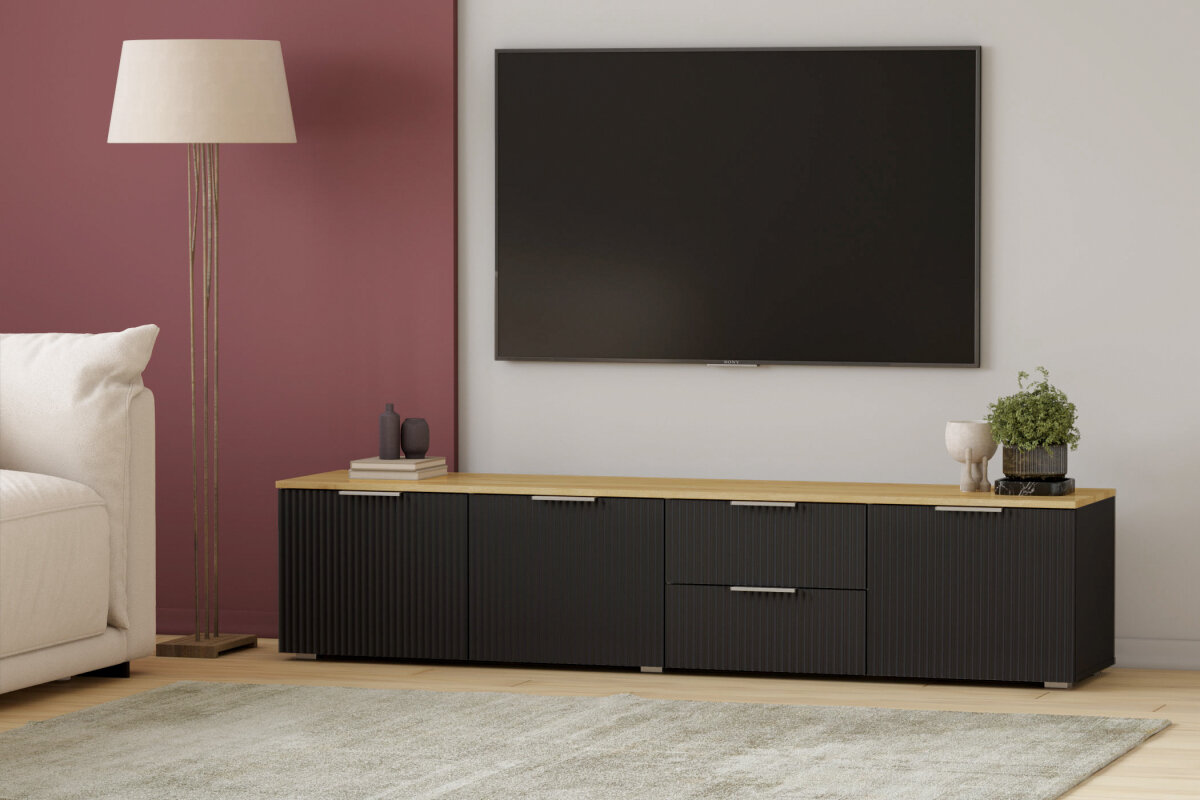 ТВ-тумба Салерно 1 (МДФ) 23006 Софт Черный агат Черный 0190 PE NEW 197x42x43 см, GOODFORM