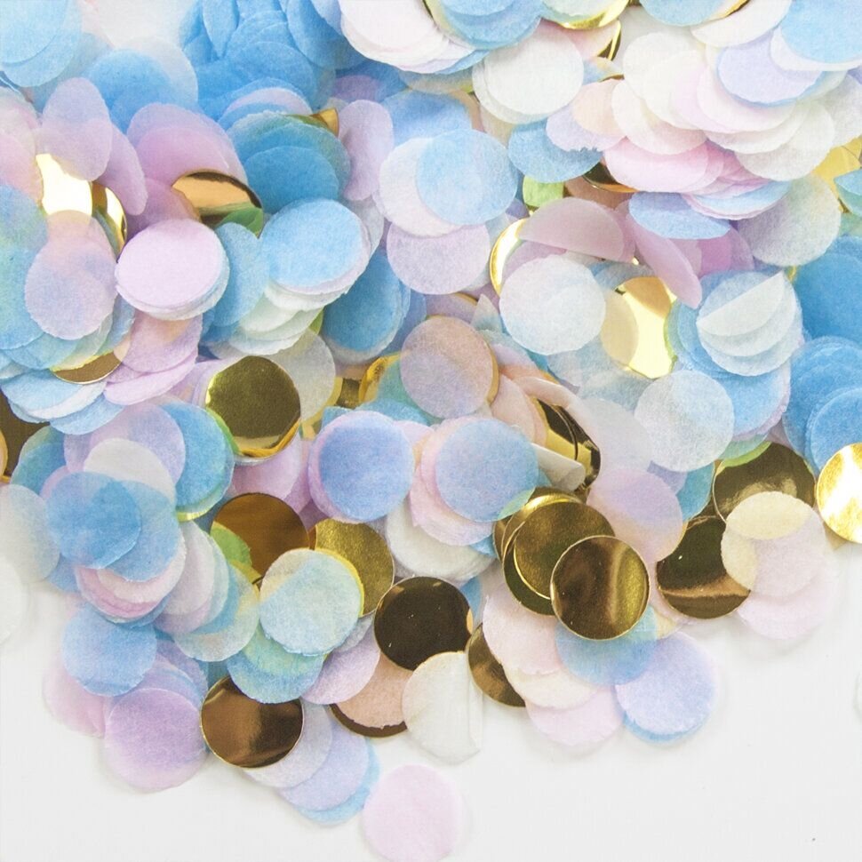Конфетти купаж, Круг, фольга и тишью, Розово-голубой микс, Металлик, 1 см, 50 г.
