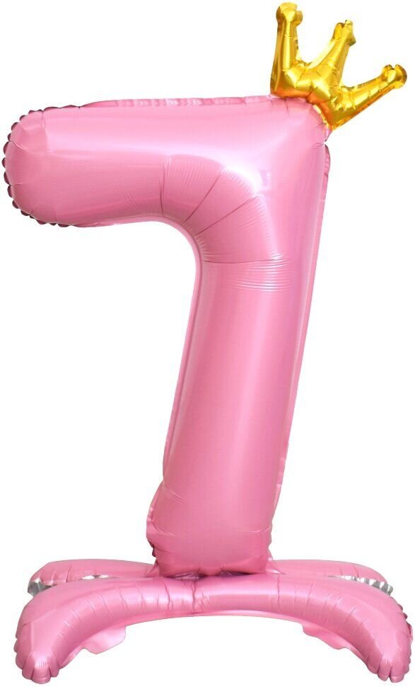 Шар (32'/81 см) Цифра, 7 Золотая корона, на подставке, Розовый, 1 шт. в упак.