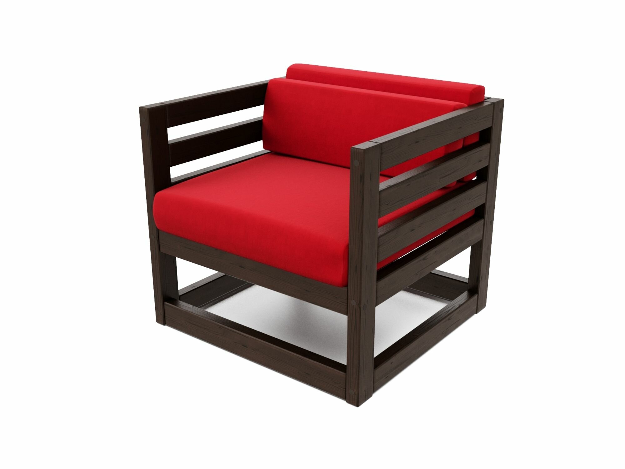 Кресло Arsko Магнус, красное-венге, вельвет, деревянное, мягкое, для дачи, для кафе и бара, на веранду, в террасу, для бани