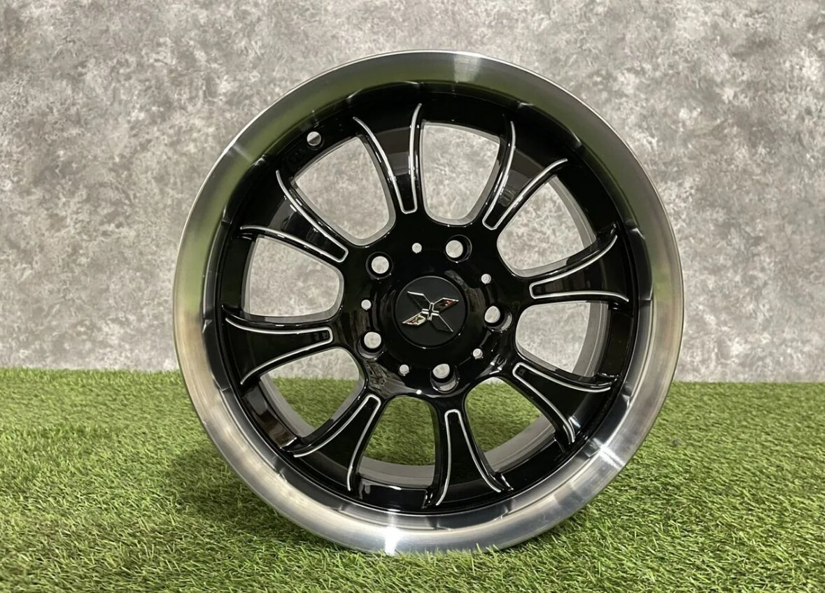 Литой диск Kyowa Racing модель KR588 BD 5x112 R17 7.5j ET42 цо 66.6, черный с черными лучами и полированной полкой.