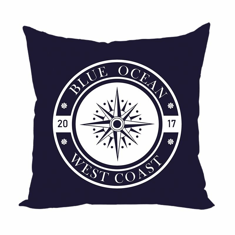Подушка декоративная Компас, голубой океан 40х40 велюр