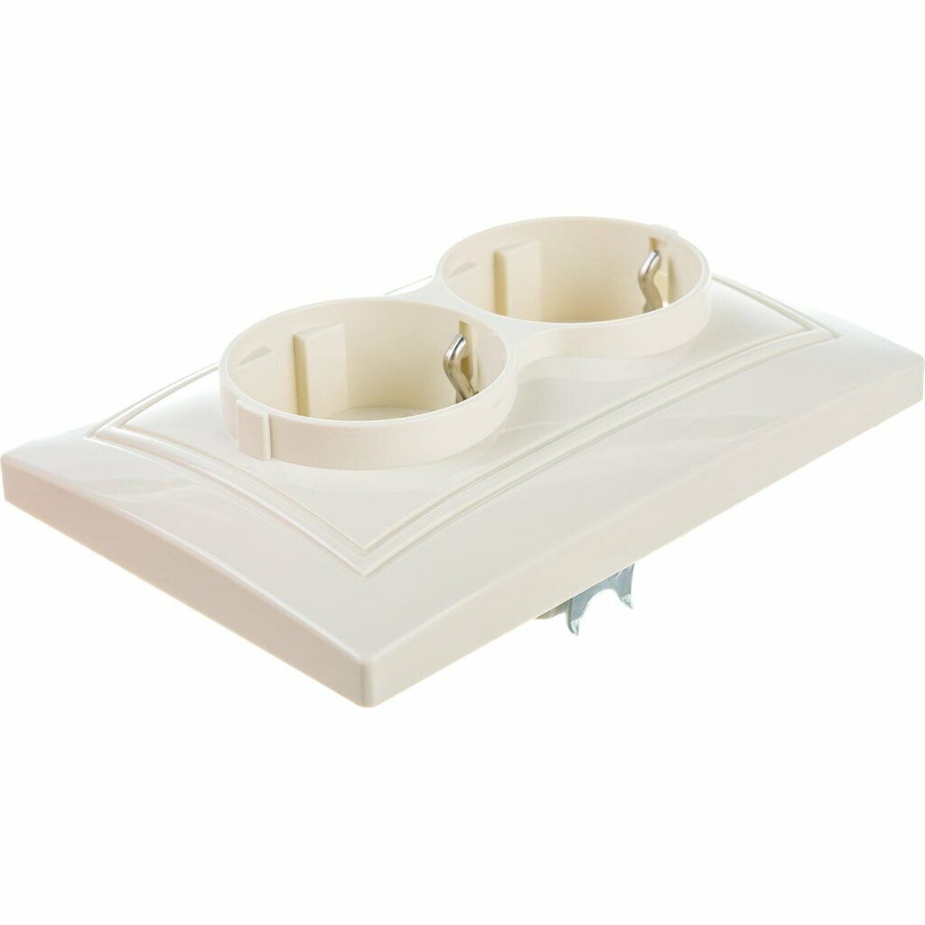 Розетка скрытой установки, 2 гнезда, с заземлением, 16 А, ABS пластик, IP20, слоновая кость, UNIVersal, Севиль, Б-С0128