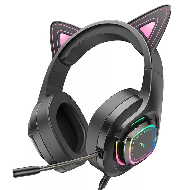 Гарнитура Hoco W107 Cute cat черно-розовая