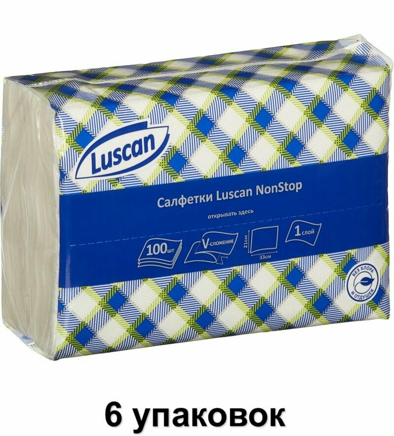 Luscan Бумажные салфетки NonStop 1сл, белые, 100 листов, 6 уп