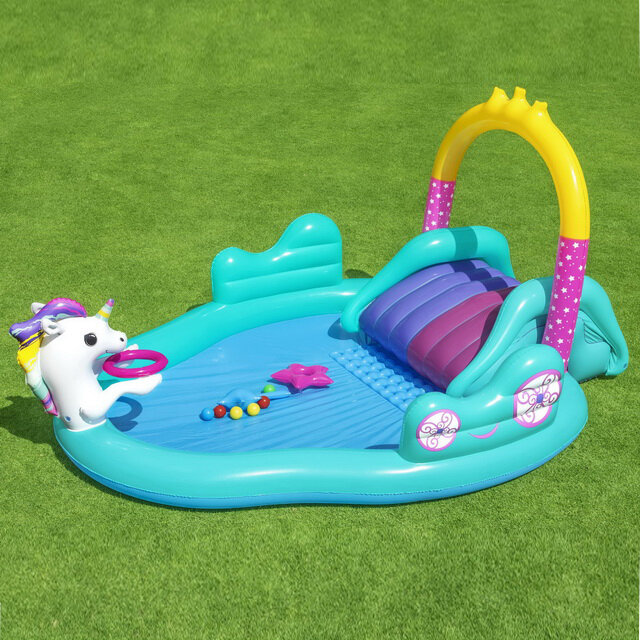 Игровой центр Волшебный Единорог 274*198*137 см с горкой и фонтаном, клапан, Bestway, 53097