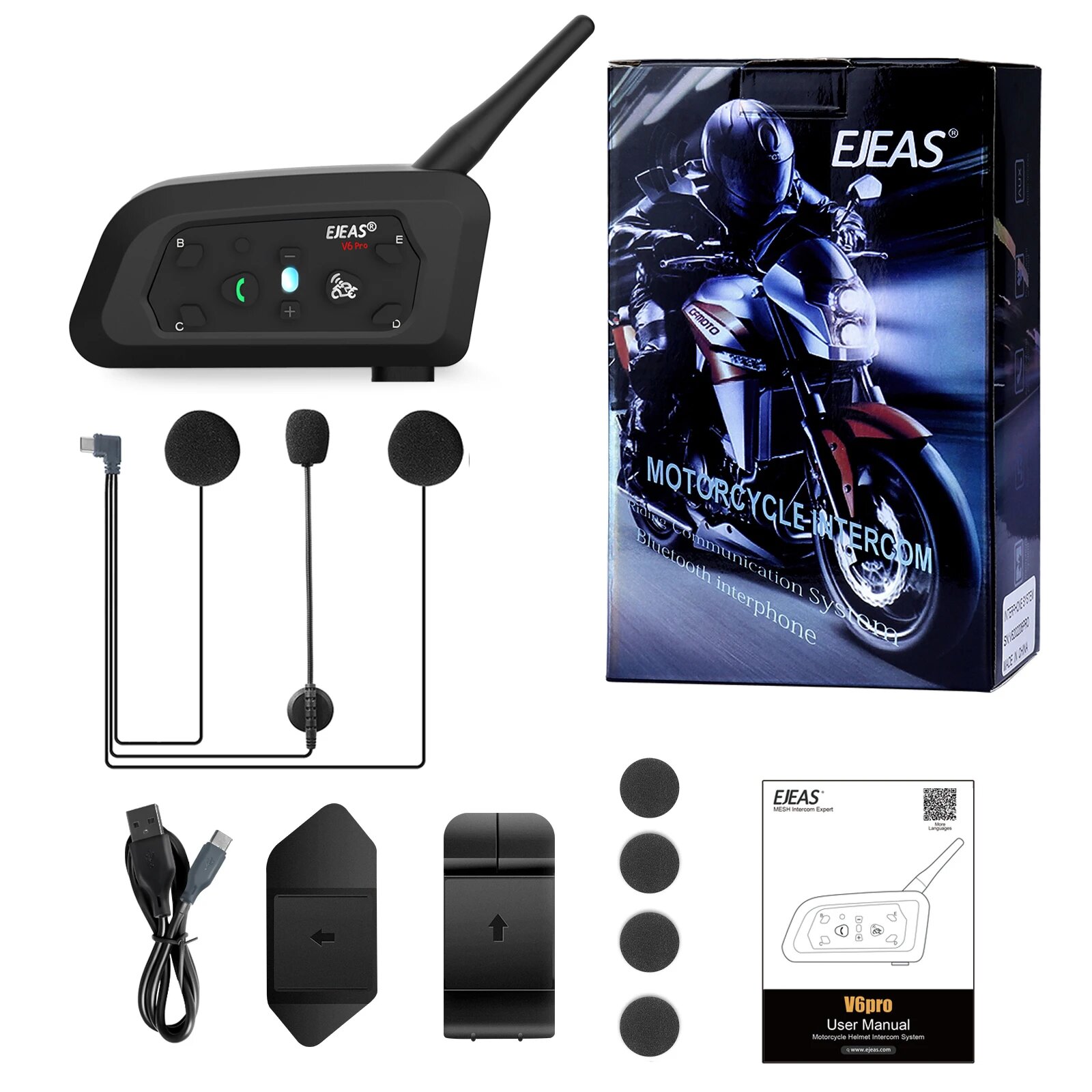 EJEAS V6 PRO мотогарнитура Bluetooth, 6 участников, 1200 м
