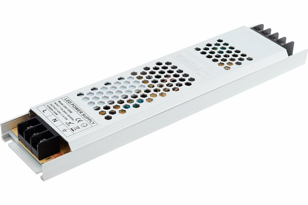 Apeyron Блок питания 24В 150Вт IP20 6,25А алюминий слим серый 226х53х18 мм 03-72