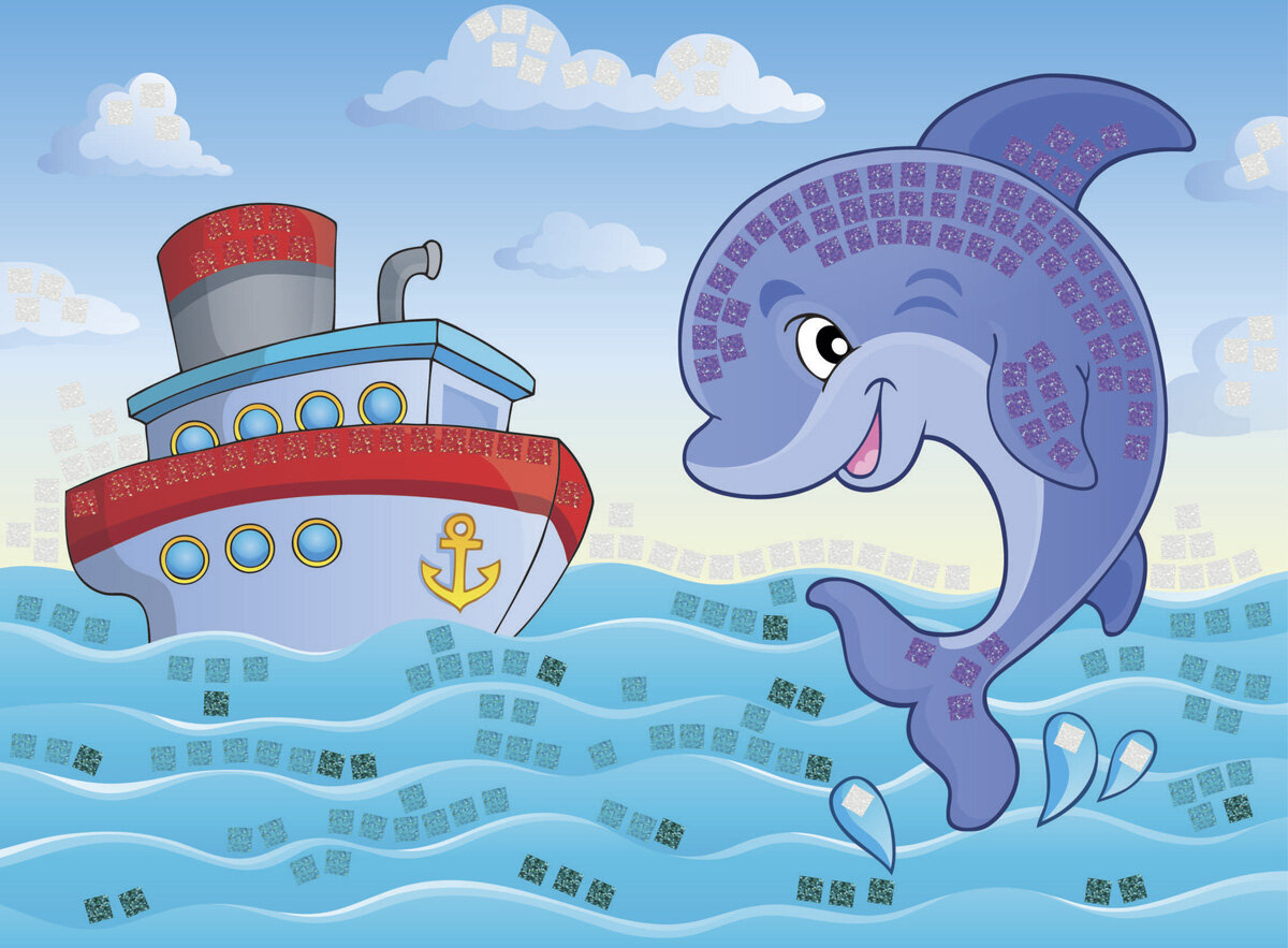 Hobbius MDS-07-YP57 Мозаика 19.5×26.5 см №05 Дельфин декоративный набор для творчества