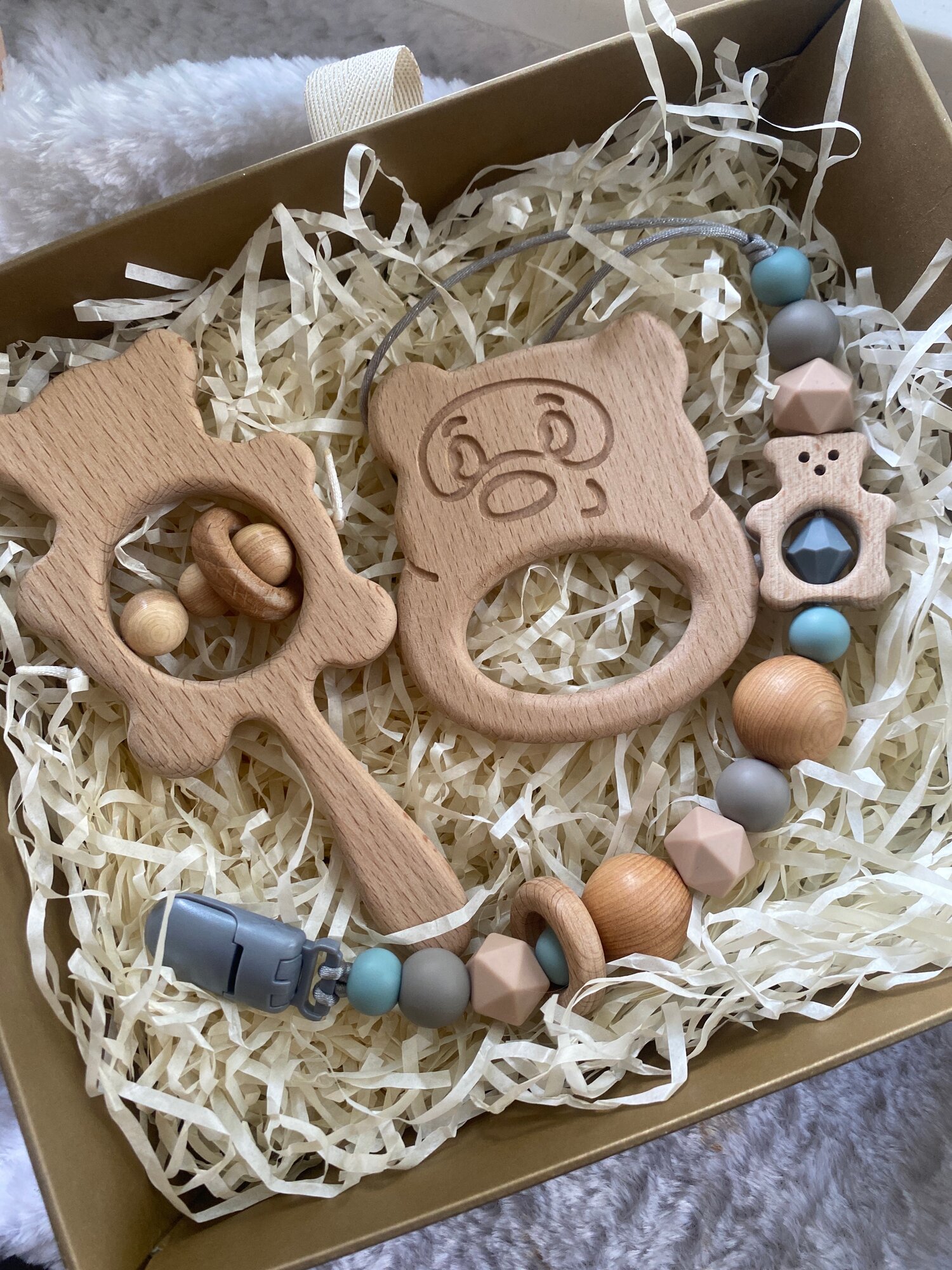 Погремушка деревянная, грызунок "Винни-Пух", прорезыватель для зубов, держатель