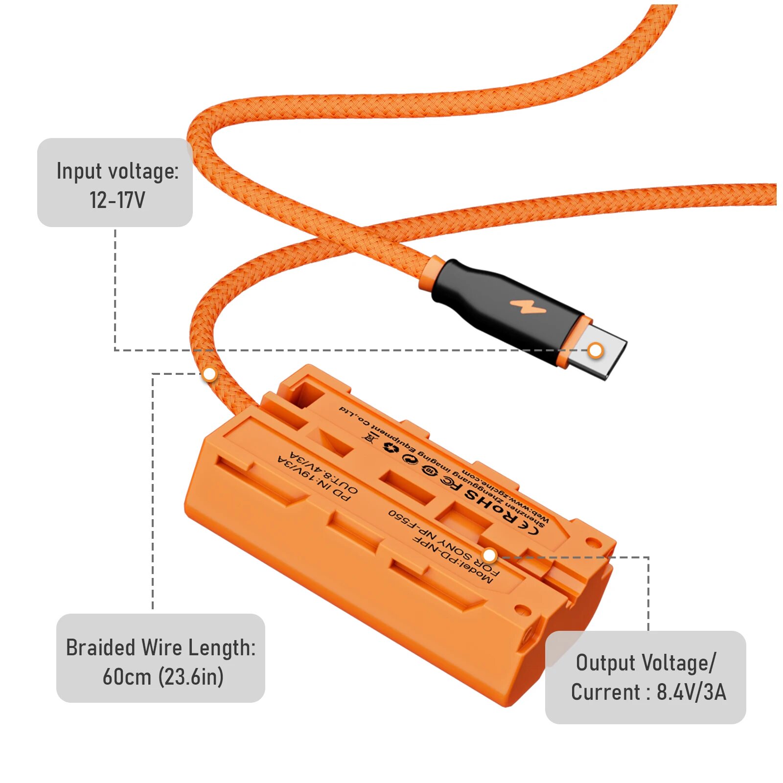 Кабель Arealer DT-NPF Type-C, 60см, 8.4V/3A