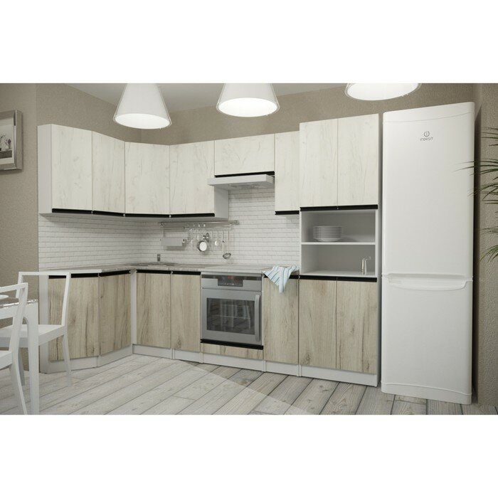 Кухонный гарнитур угловой «Паола гранд прайм», 2600×1400 мм, цвет белый/кантри/дуб грей/дуб браун