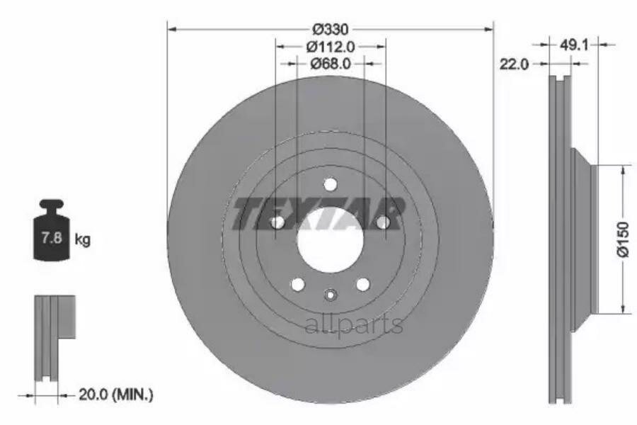 TEXTAR 92132603 92132603 диск тормозной задний! D330\ Audi A6 3.2FSi/4.2/2.7TDi/3.0TDi 04>