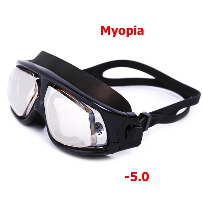 WHALE Очки для плавания с диоптриями серебристые Черный, Black-500