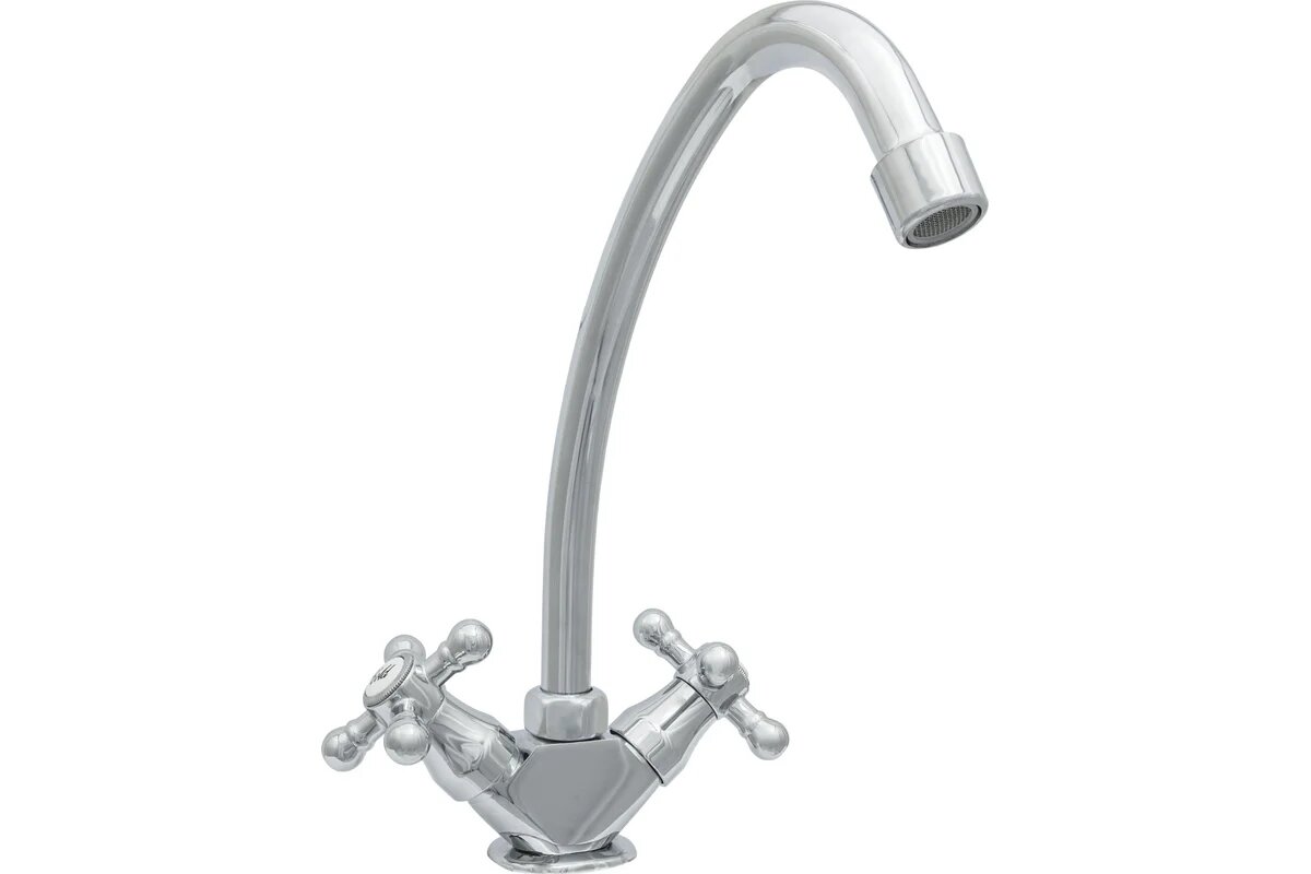 СМ Смеситель ЦС елочка 12г М_Крест круглый излив D16 H-220 мм СМ506512 для кухни