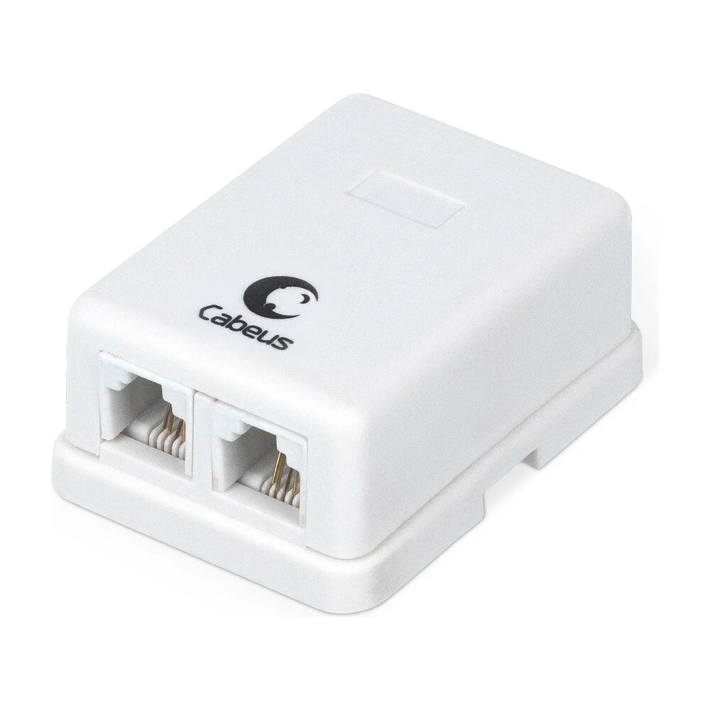 Двойная внешняя телефонная розетка RJ-12(6P4C) Cabeus белая WS-6P4C-TEL-2
