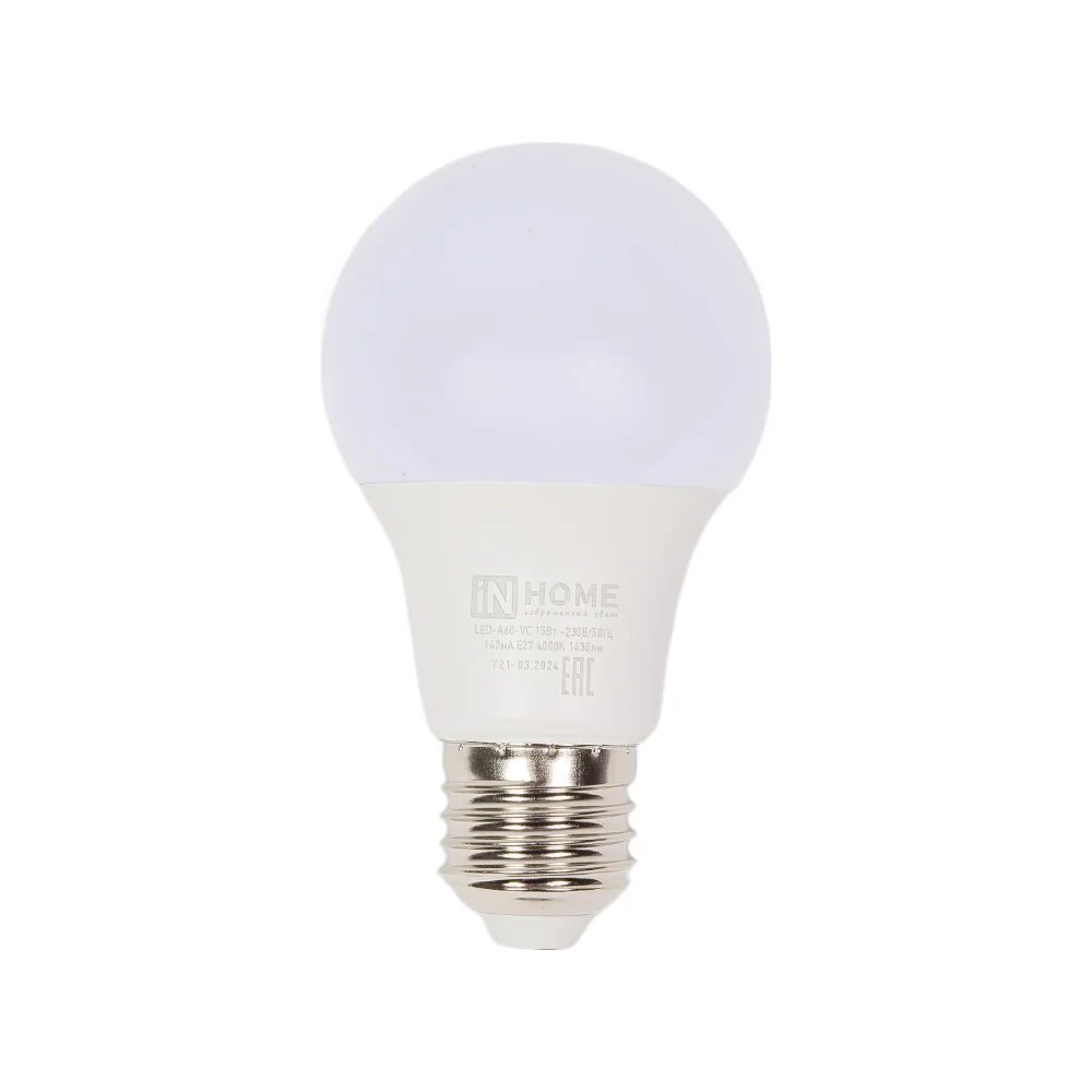 Светодиодная лампа IN HOME LED-A60-VC 15Вт 230В Е27 4000К 1430Лм 4690612020273