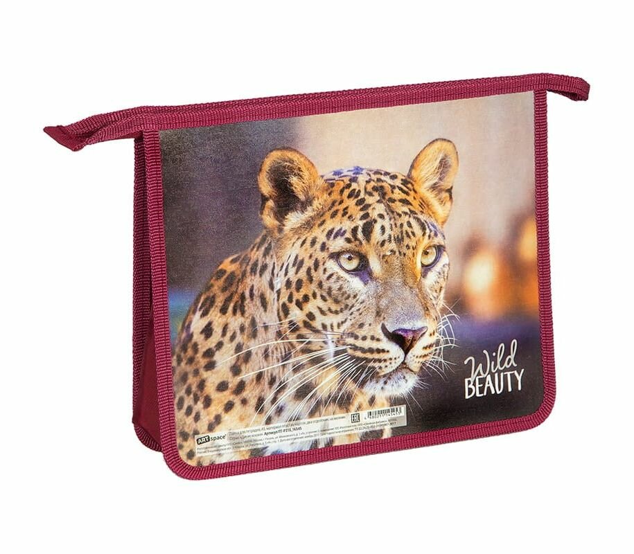 Папка для тетрадей 2 отделения, А5 ArtSpace "Дикие кошки", пластик/картон, на молнии (ПТ-Р215_16545)