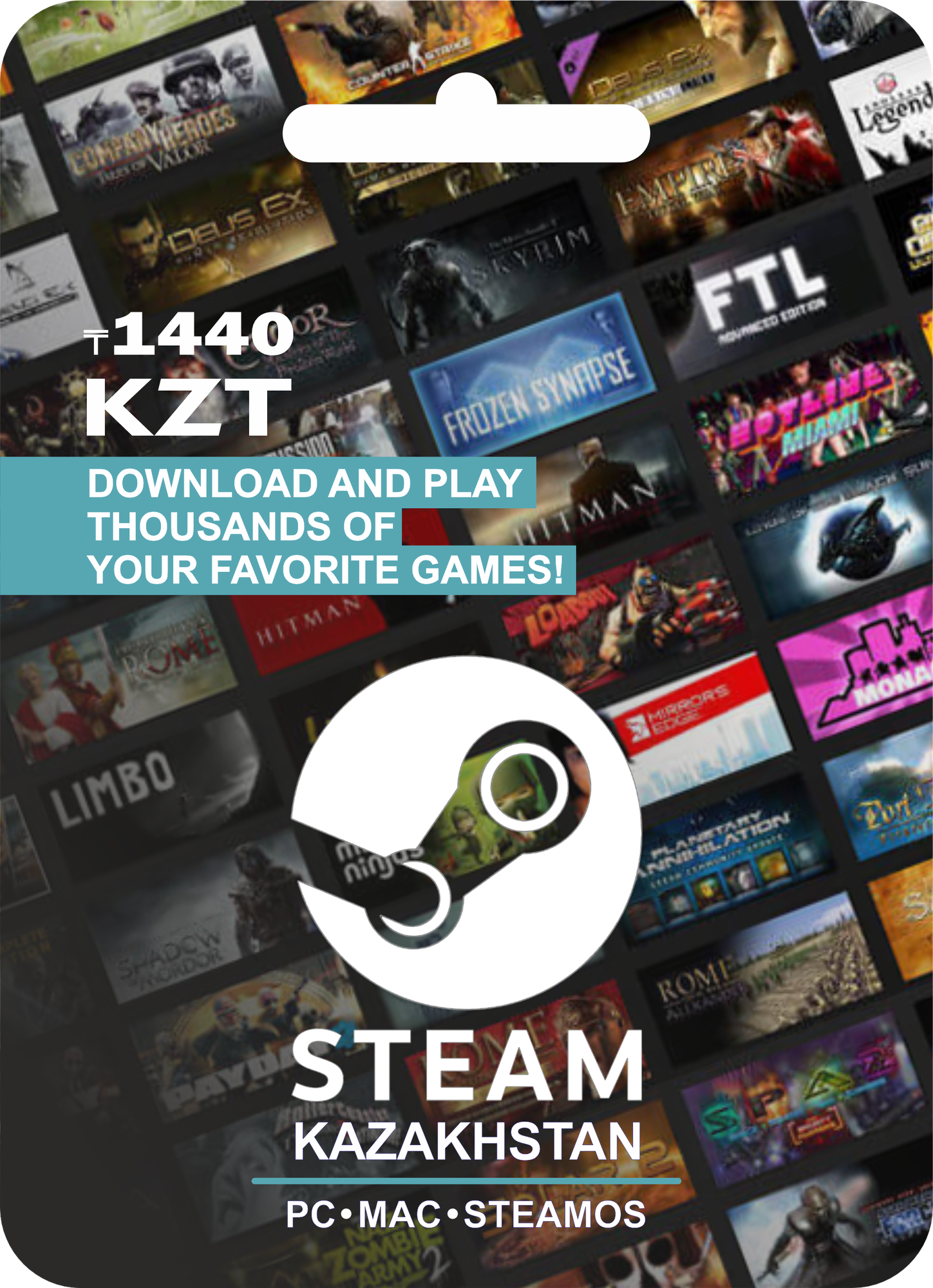 Подарочная карта Steam 1440 ₸ Казахстан / Steam Gift Card 1440 ₸ Kazakhstan