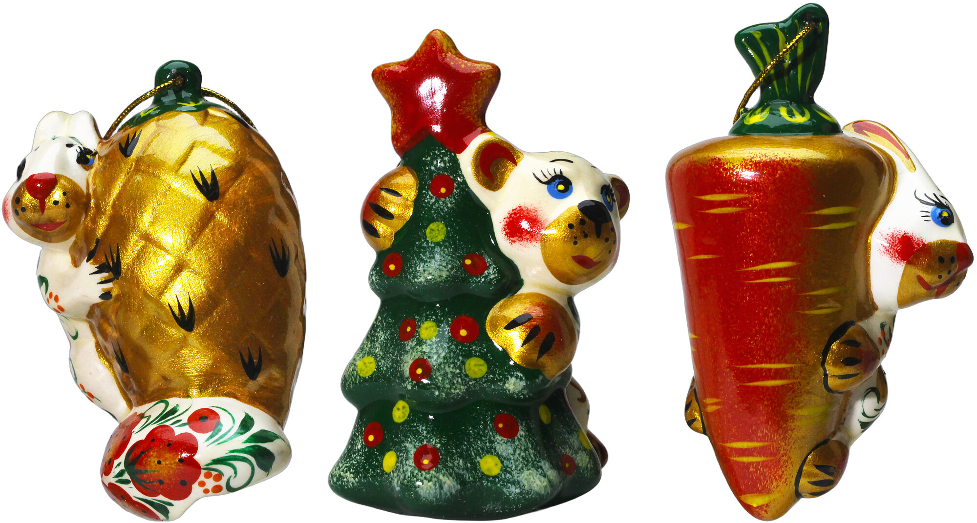 "О вкусах не спорят №2" 3 штуки в картонной коробке Набор фарфоровых елочных игрушек украшений хохлома белая коллекция