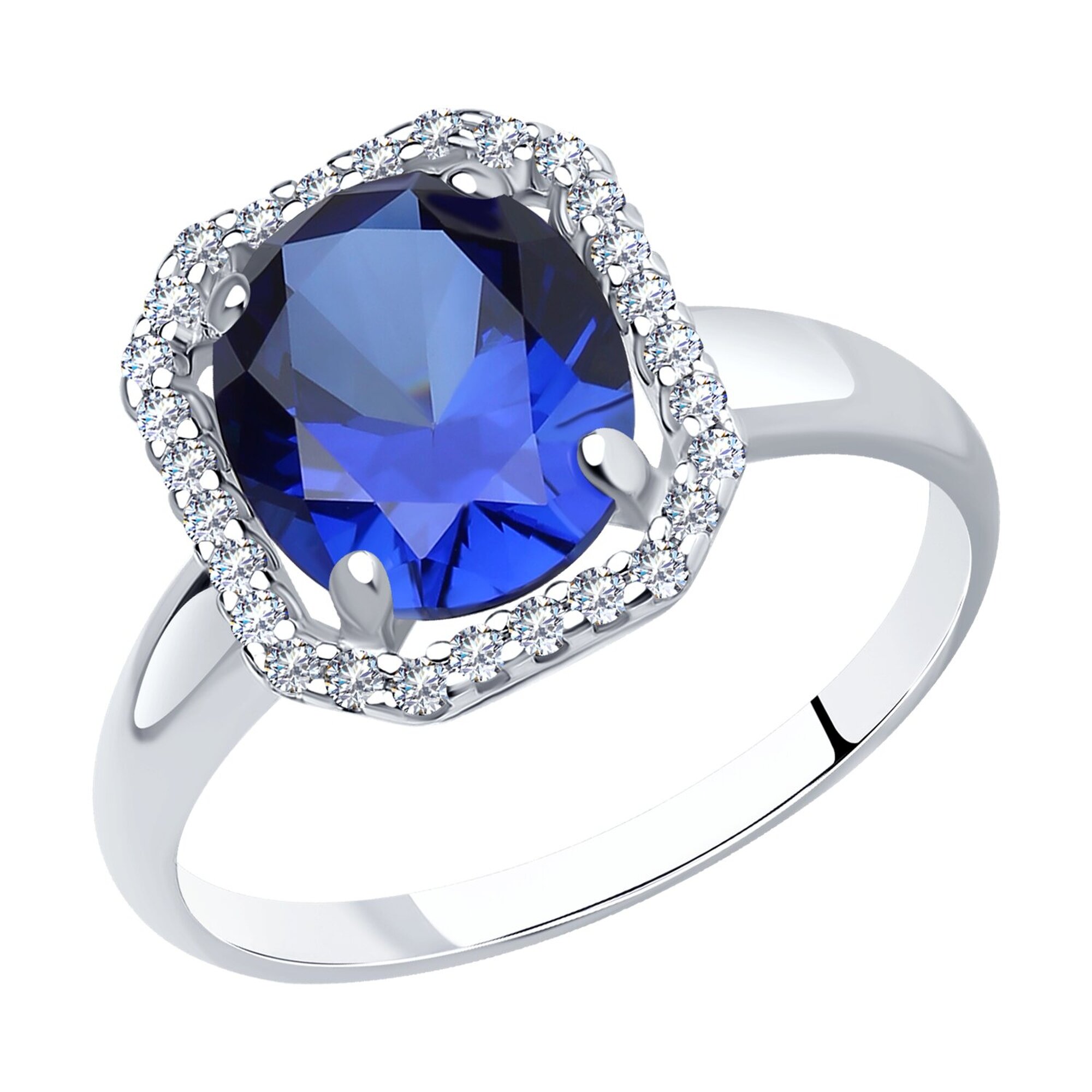 Кольцо, серебро, 925 проба, родирование, фианит, корунд