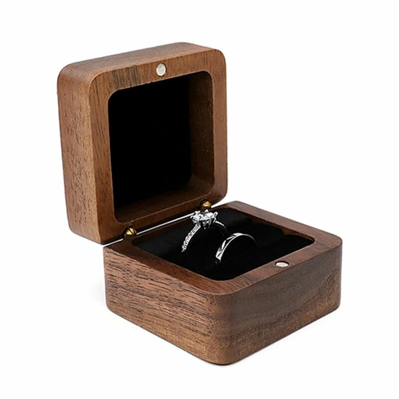 Изысканный органайзер для ювелирных изделий, квадратная форма, ящик хранения, деревянное кольцо, портативный дорожный чехол презентации