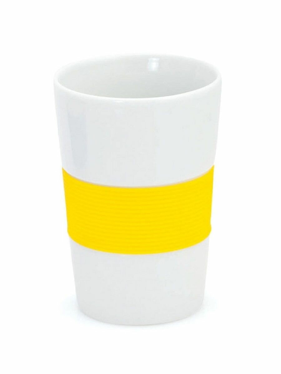Стакан NELO, белый с желтый, 350мл, 11,2х8см, тонкая керамика, силикон