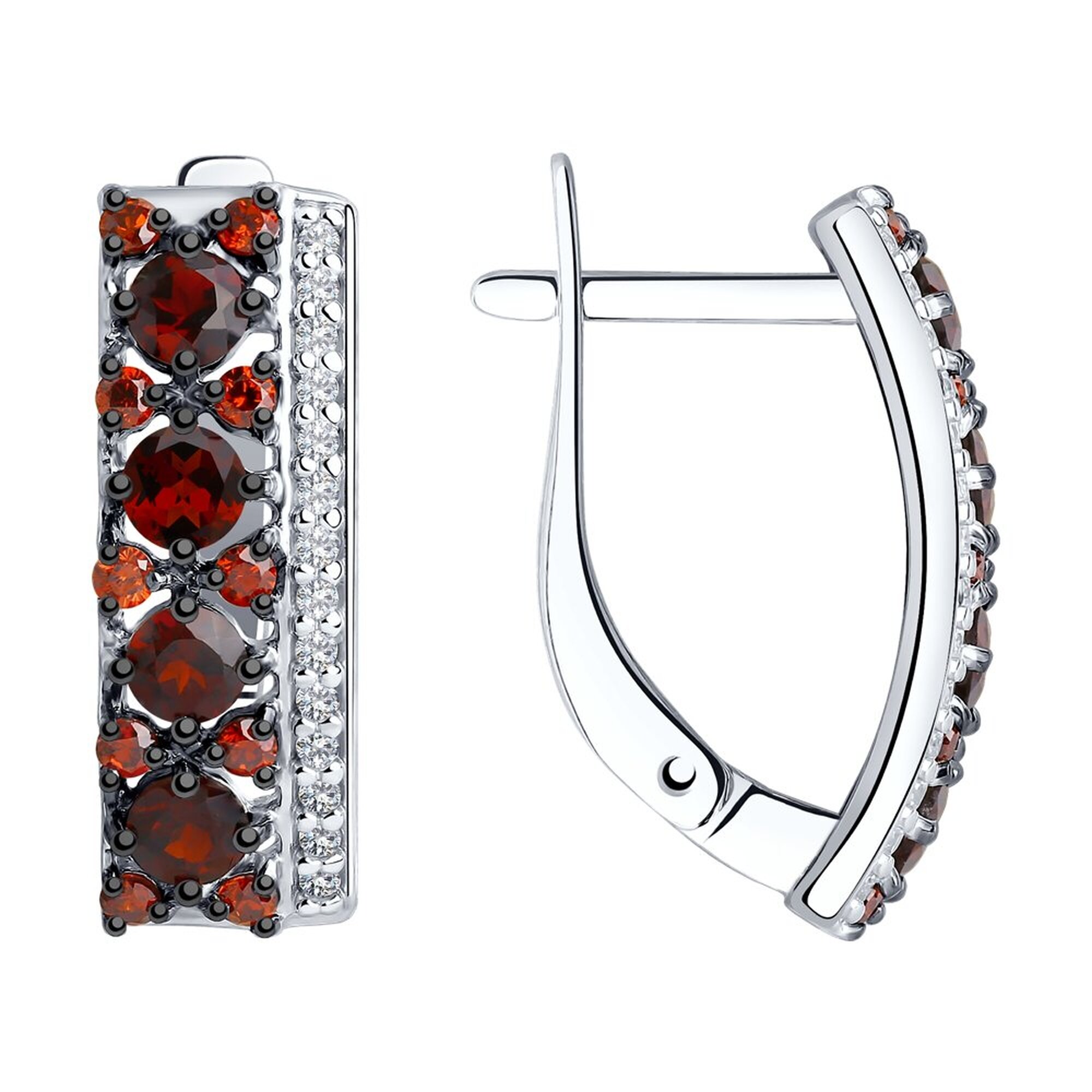 Серьги, серебро, 925 проба, родирование, фианит, гранат