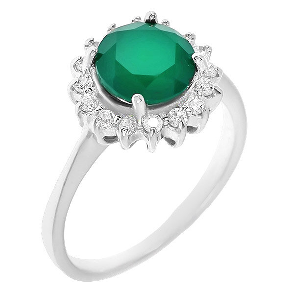 Кольцо, серебро, 925 проба, родирование, фианит, хризопраз